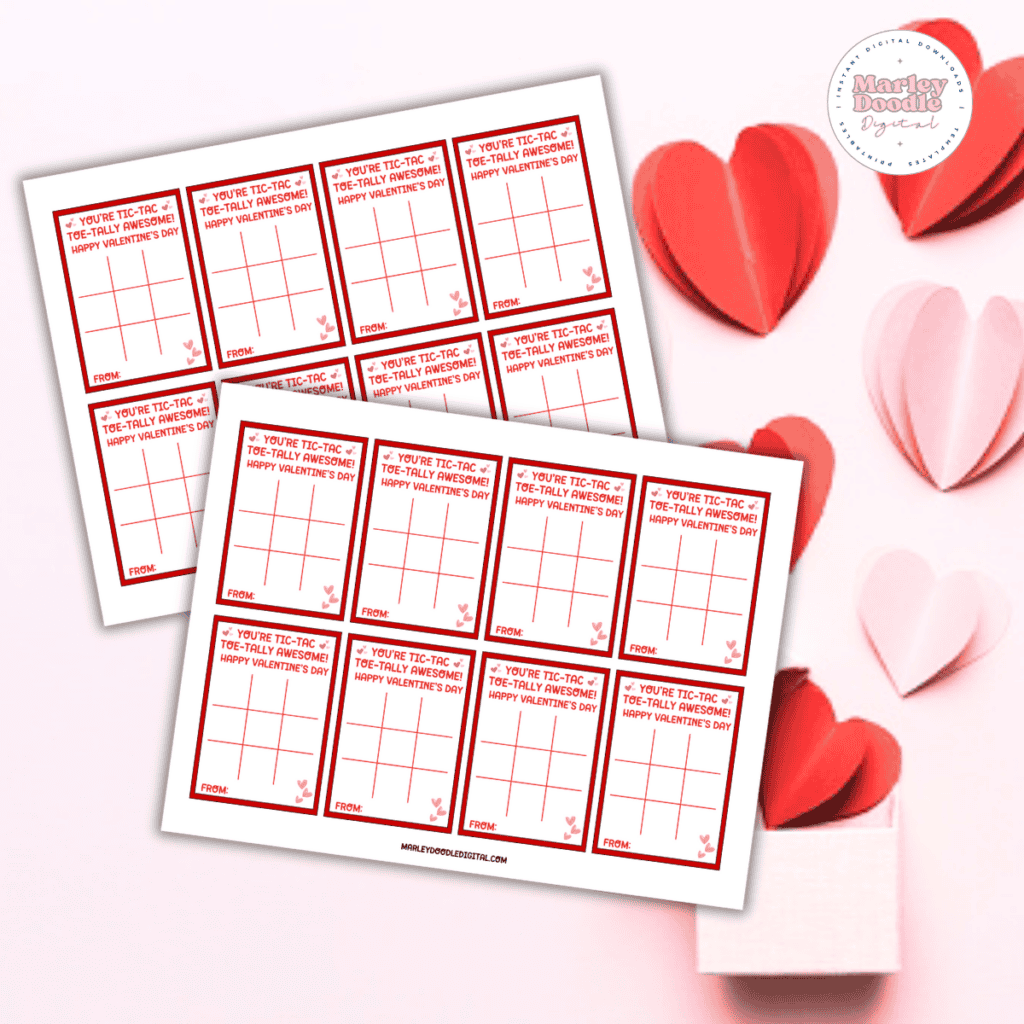 Cute & Free Printable Tic Tac Toe Valentine Day Cards - Marley Doodle ...