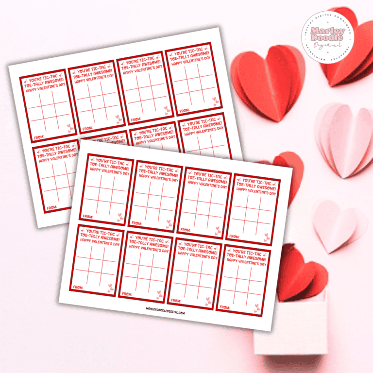 Cute & Free Printable Tic Tac Toe Valentine Day Cards - Marley Doodle ...