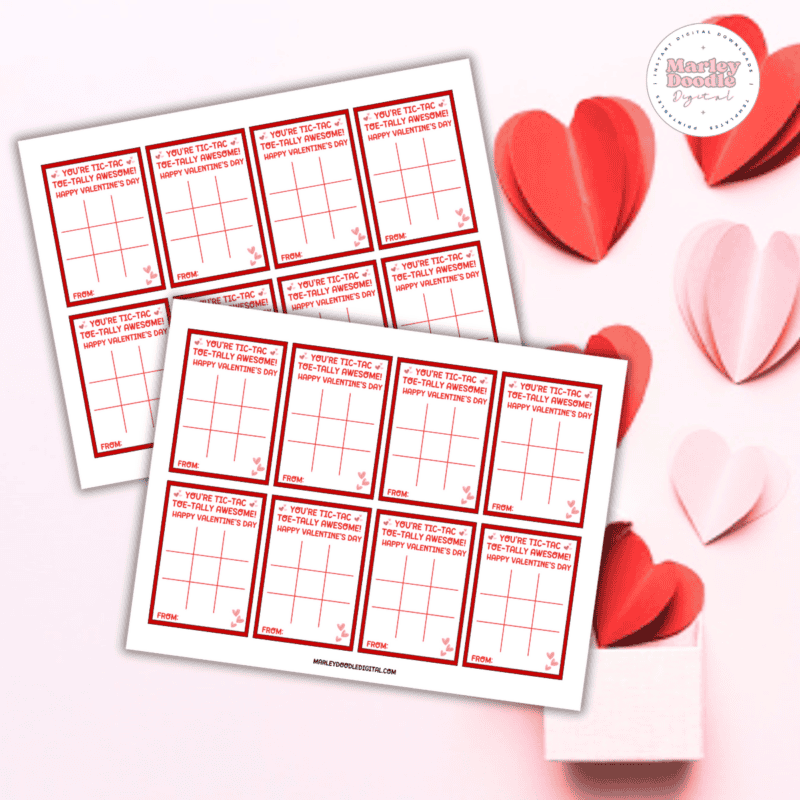 Cute & Free Printable Tic Tac Toe Valentine Day Cards - Marley Doodle ...