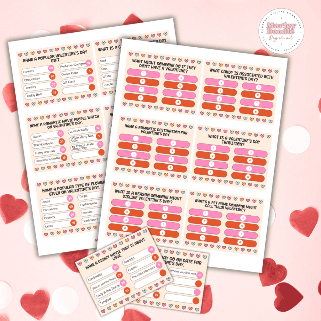 Valentine's Family Feud Game - 48 Free Printable Questions - Marley ...