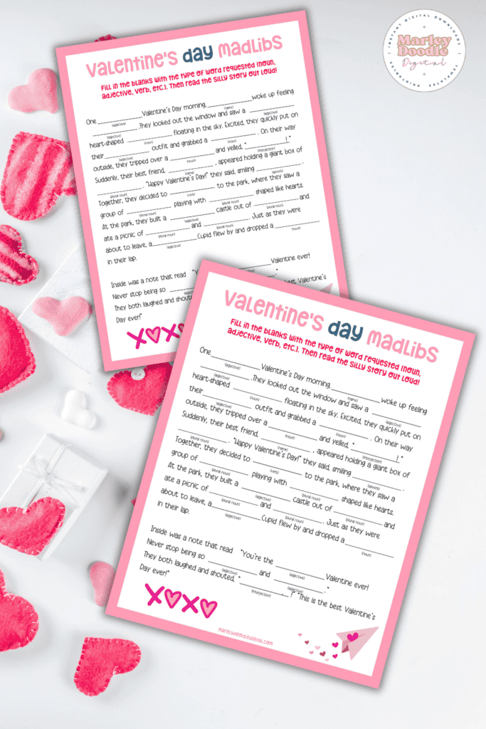 Festive Valentines Mad Libs Printable - Marley Doodle Digital