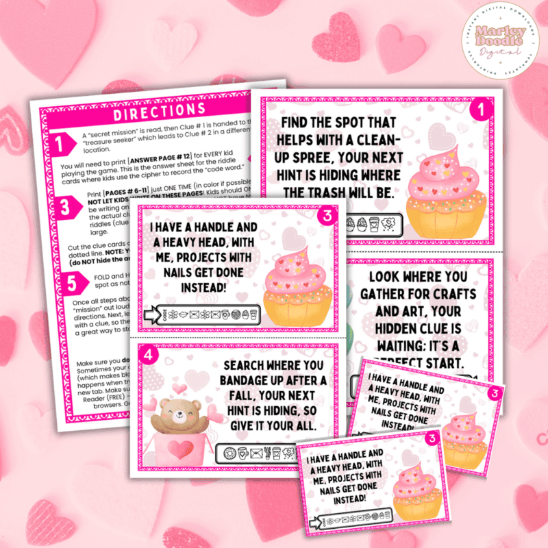 Fun DIY Valentines Day Scavenger Hunt - Marley Doodle Digital