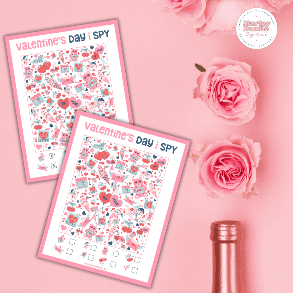 Cute & Fun Valentine's Day I Spy Printable - Marley Doodle Digital