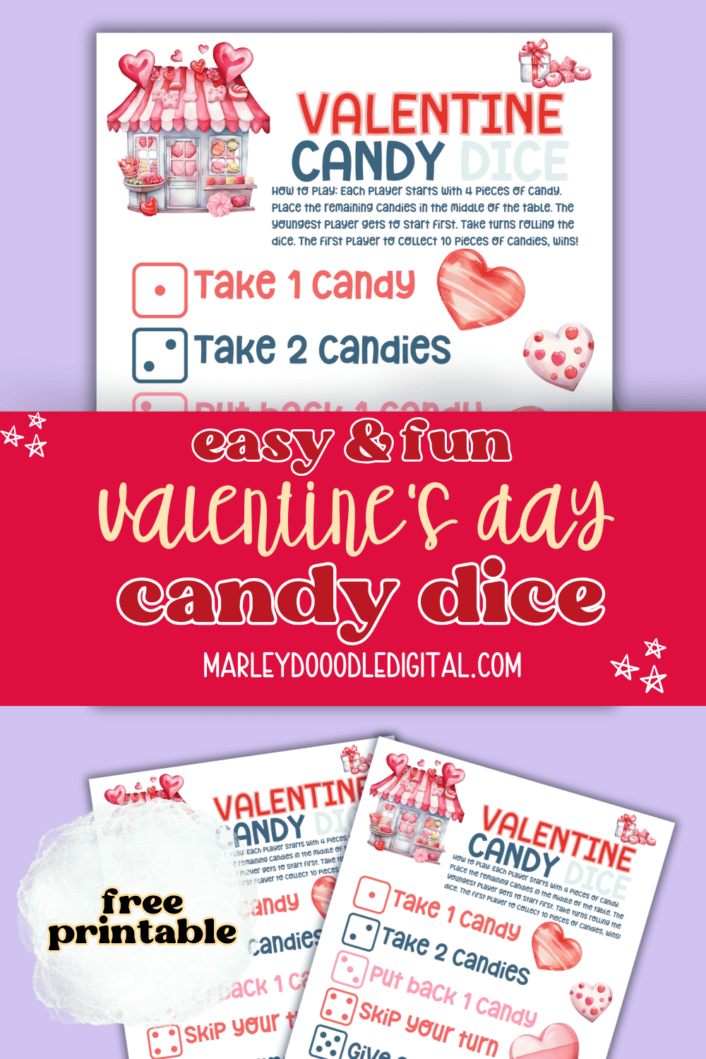 Free Printable Valentine Candy Dice Game (Fun for All!) - Marley Doodle ...