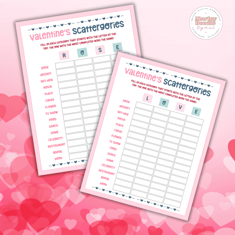 2 Free Valentine's Day Scattergories Games (Free) - Marley Doodle Digital