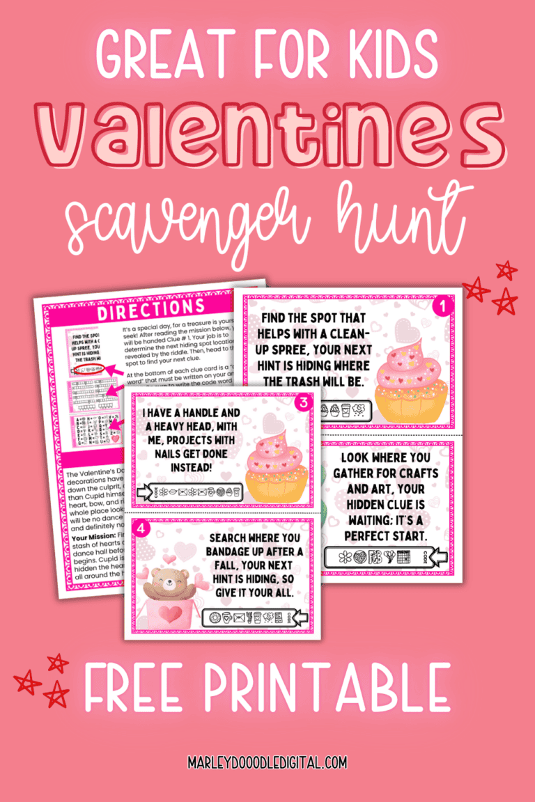 Fun DIY Valentines Day Scavenger Hunt - Marley Doodle Digital
