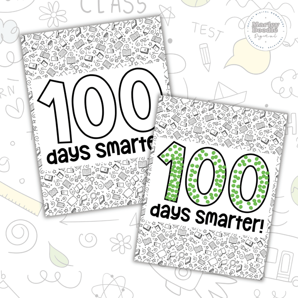 100th Day of School Q-Tip Painting Activity - Marley Doodle Digital