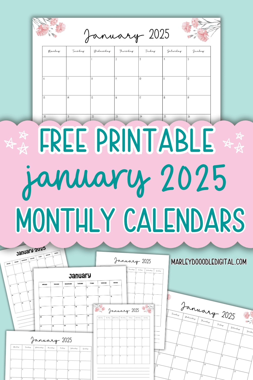 January Monthly Calendar Printables 2026 - Marley Doodle Digital