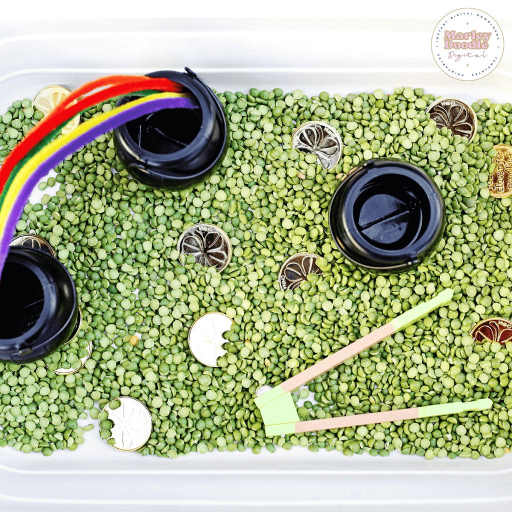 St. Patrick's Day Sensory Bin (Searching for Gold!) - Marley Doodle Digital