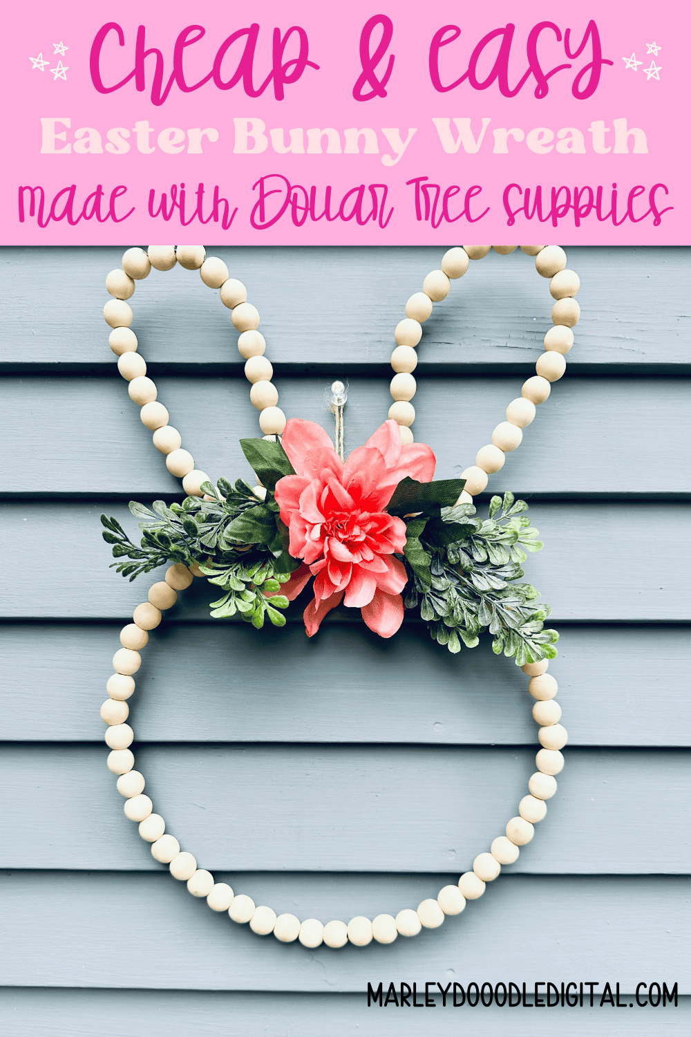Easy DIY Dollar Tree Beaded Bunny Wreath - Marley Doodle Digital