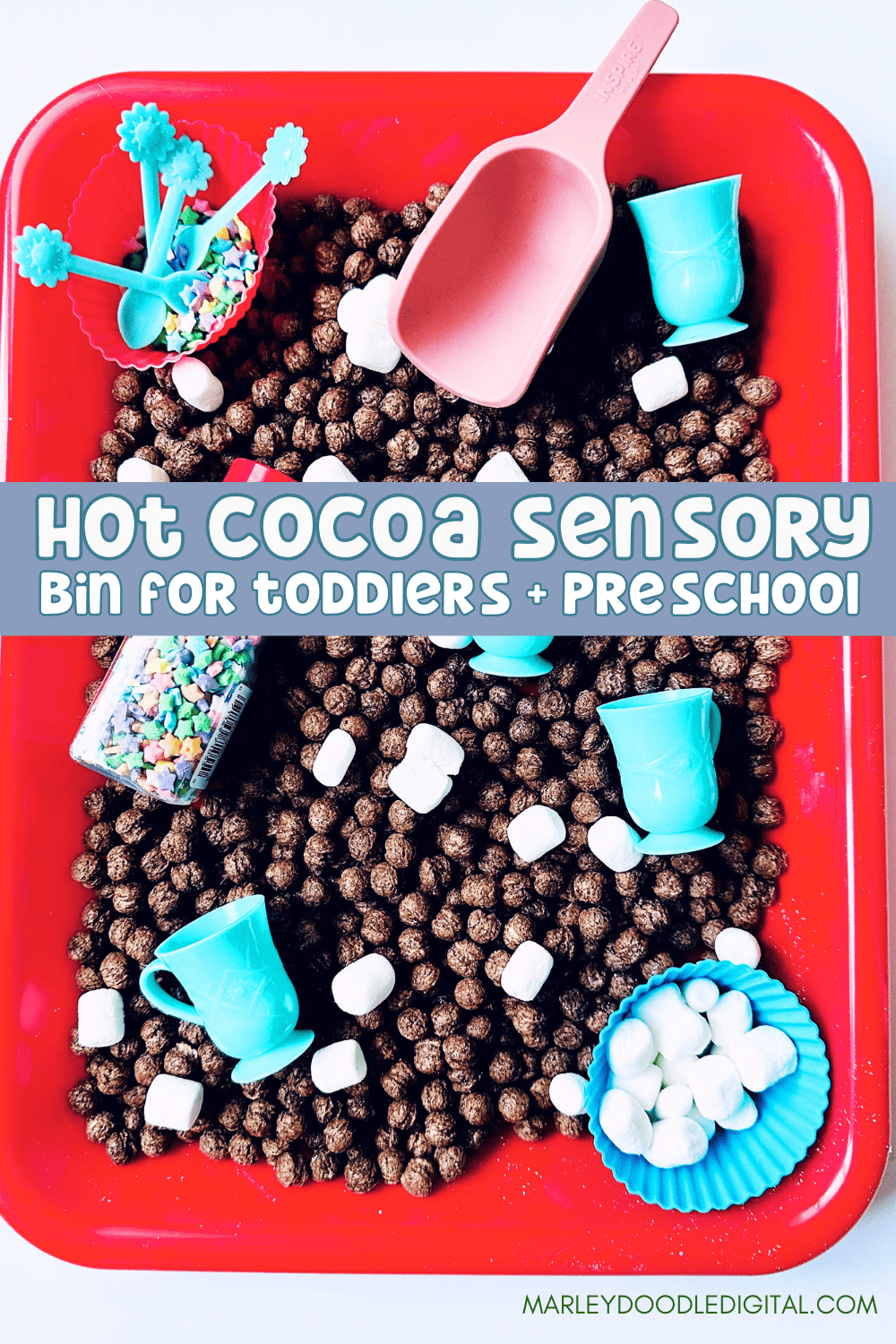 Hot Cocoa Sensory Bin (Easy Winter Toddler Idea!) - Marley Doodle Digital