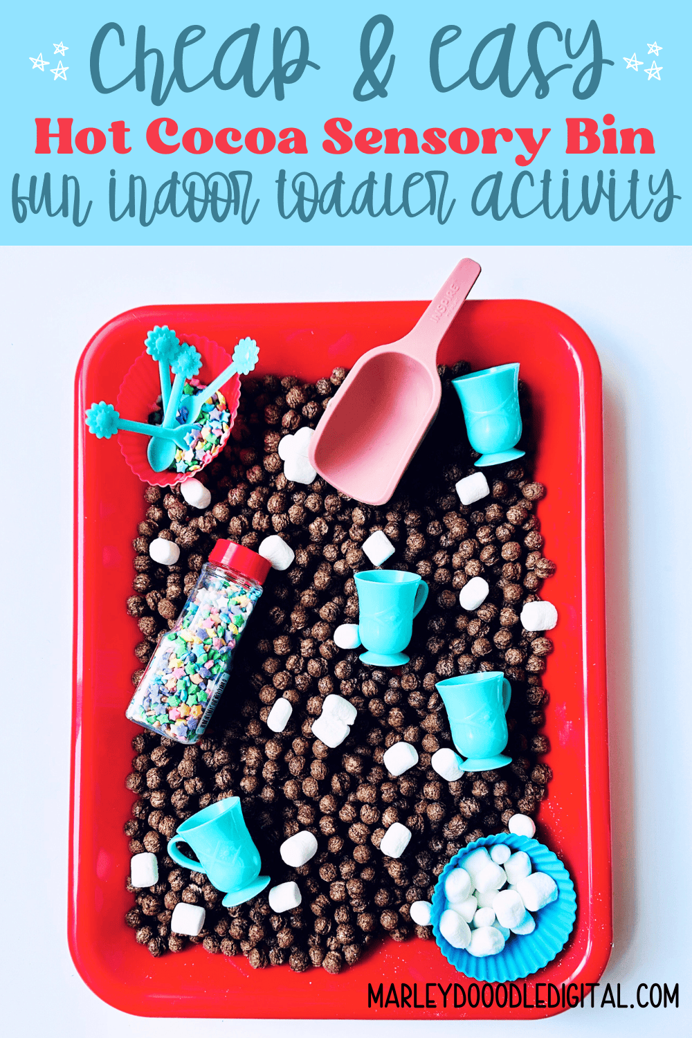 Hot Cocoa Sensory Bin (Easy Winter Toddler Idea!) - Marley Doodle Digital