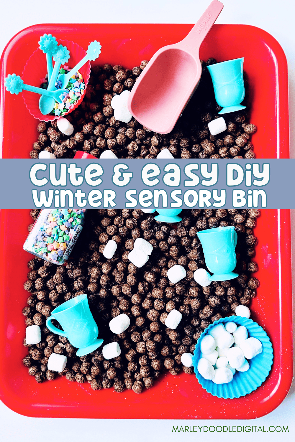 Hot Cocoa Sensory Bin (Easy Winter Toddler Idea!) - Marley Doodle Digital