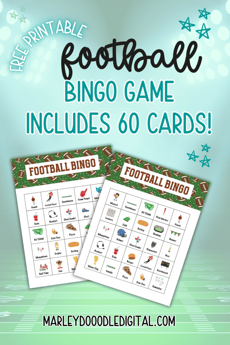 Free Printable Football Bingo Game with 60 Unique Cards! - Marley ...