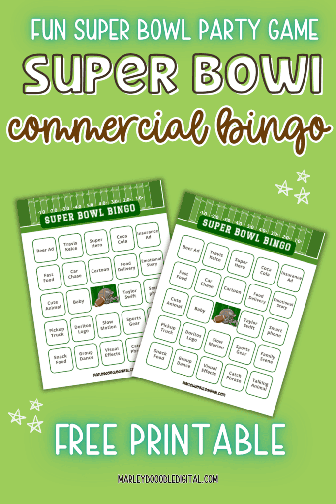 Super Bowl Commercial Bingo Game (Free Printable) - Marley Doodle Digital