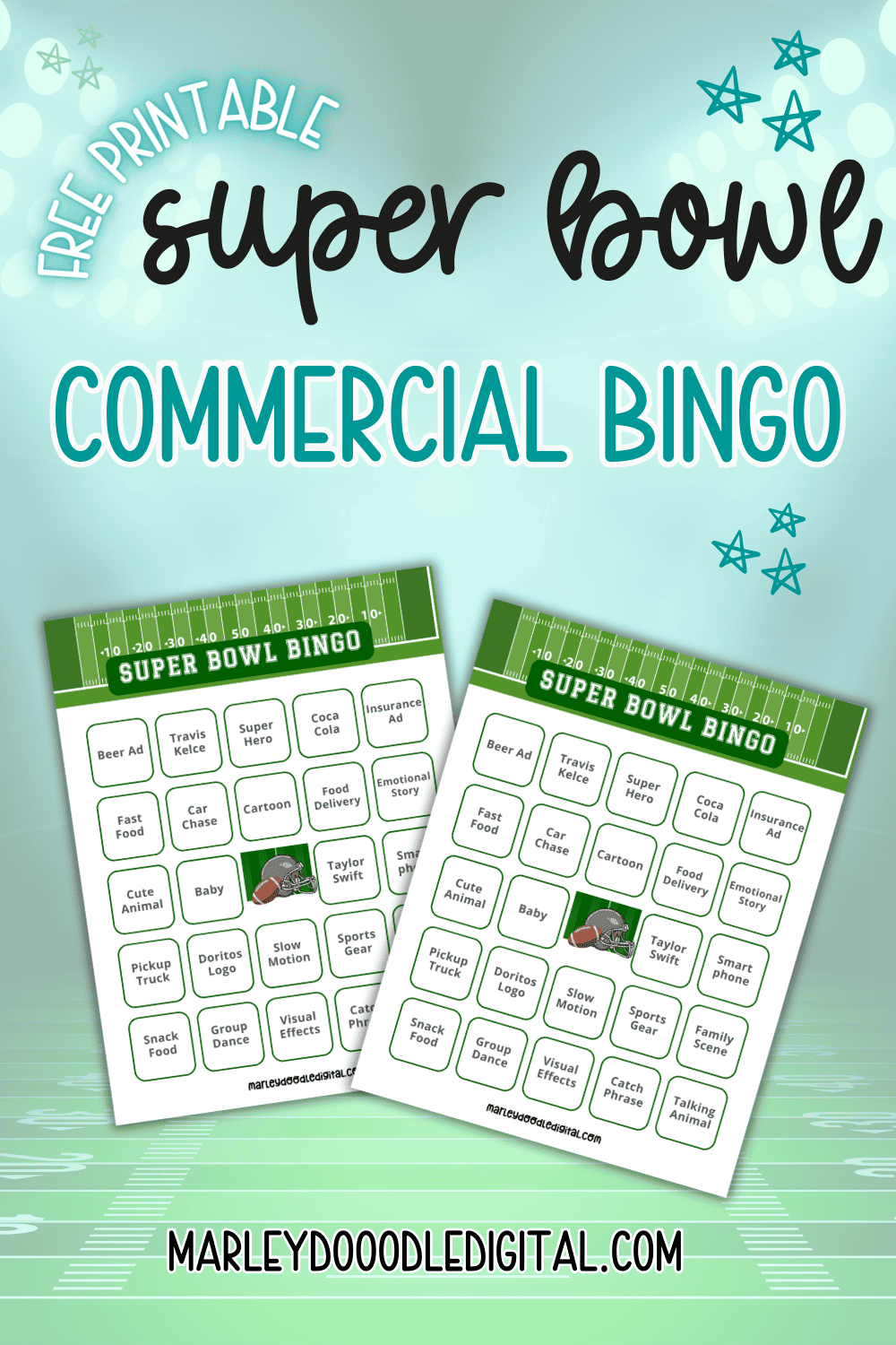 Super Bowl Commercial Bingo Game (Free Printable) - Marley Doodle Digital