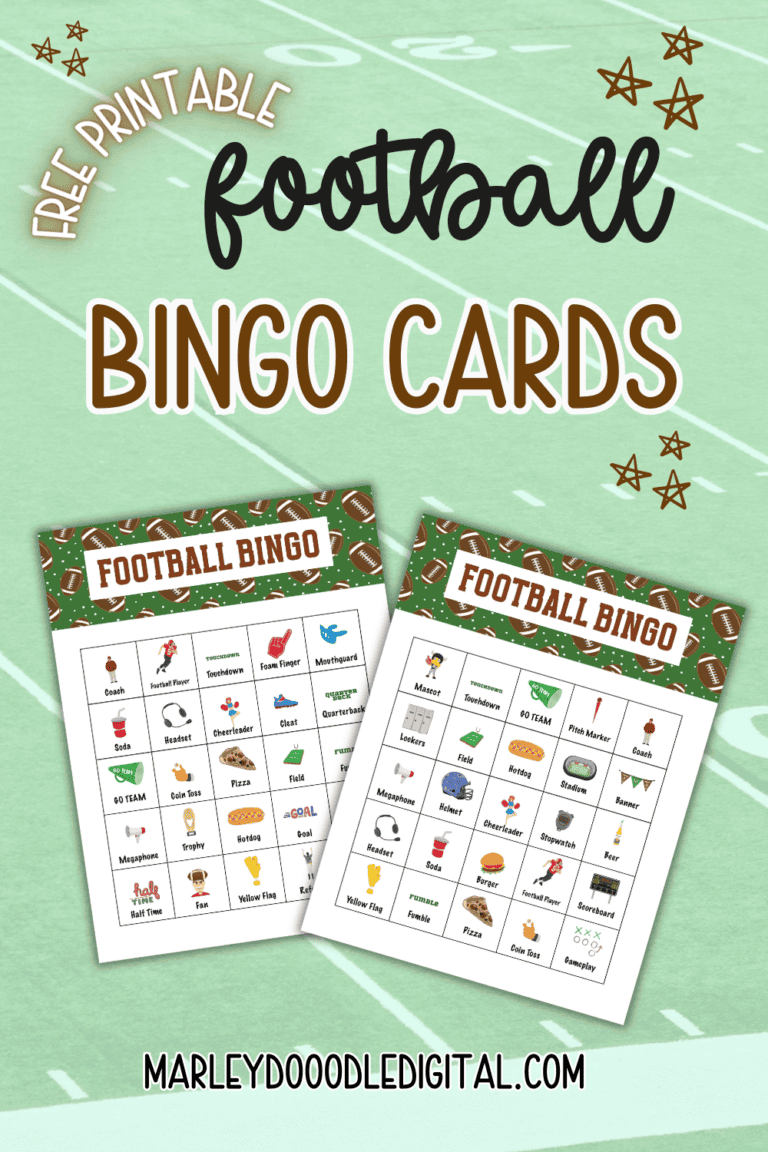 Free Printable Football Bingo Game with 60 Unique Cards! - Marley ...