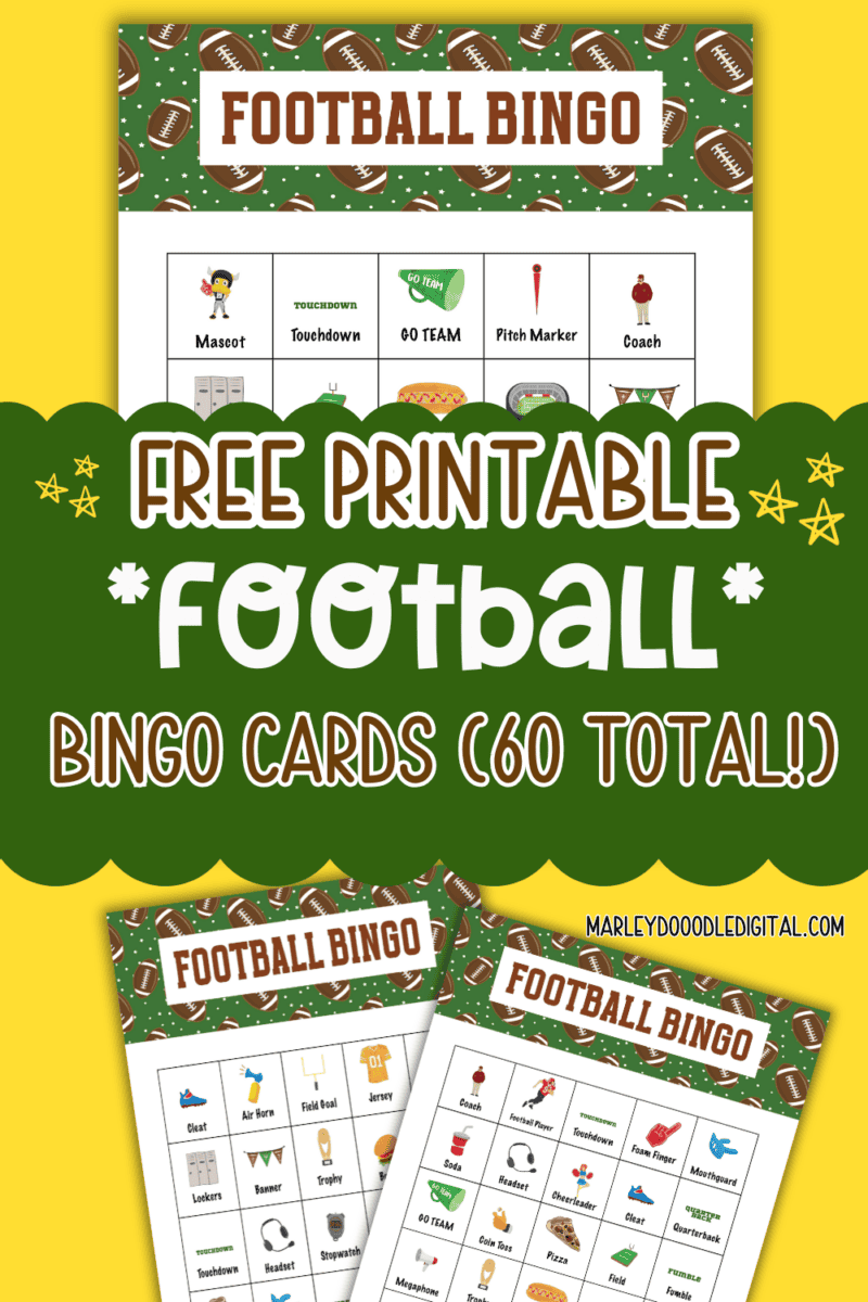 Free Printable Football Bingo Game with 60 Unique Cards! - Marley ...