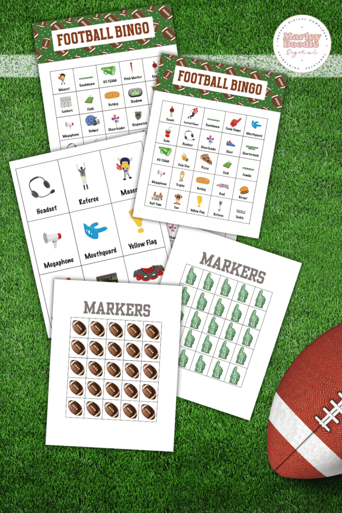 Free Printable Football Bingo Game with 60 Unique Cards! - Marley ...