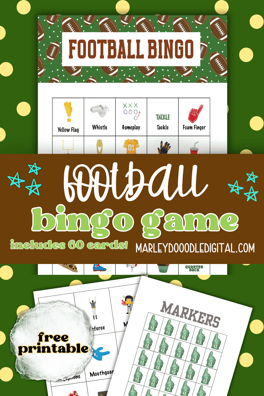 Free Printable Football Bingo Game with 60 Unique Cards! - Marley ...