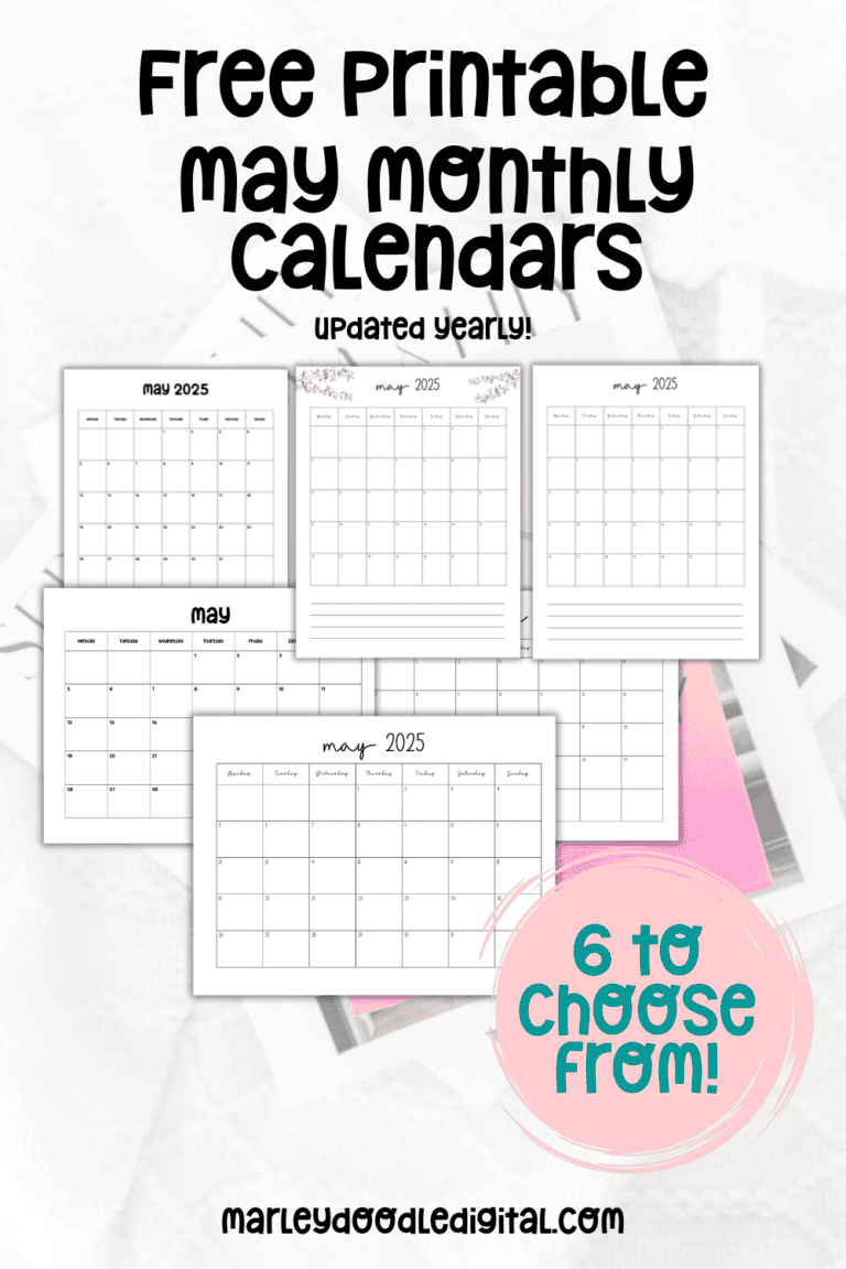 May Monthly Calendar Printables - Marley Doodle Digital