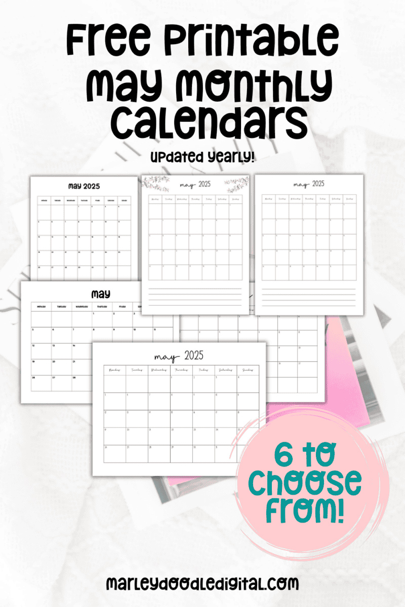 May Monthly Calendar Printables - Marley Doodle Digital