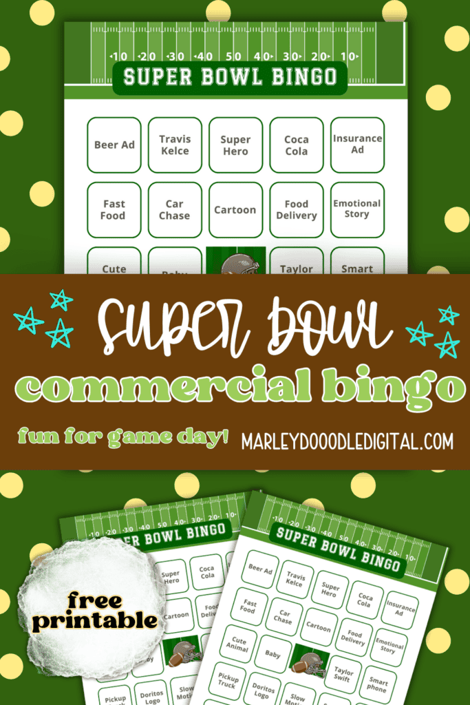 Super Bowl Commercial Bingo Game (Free Printable) - Marley Doodle Digital