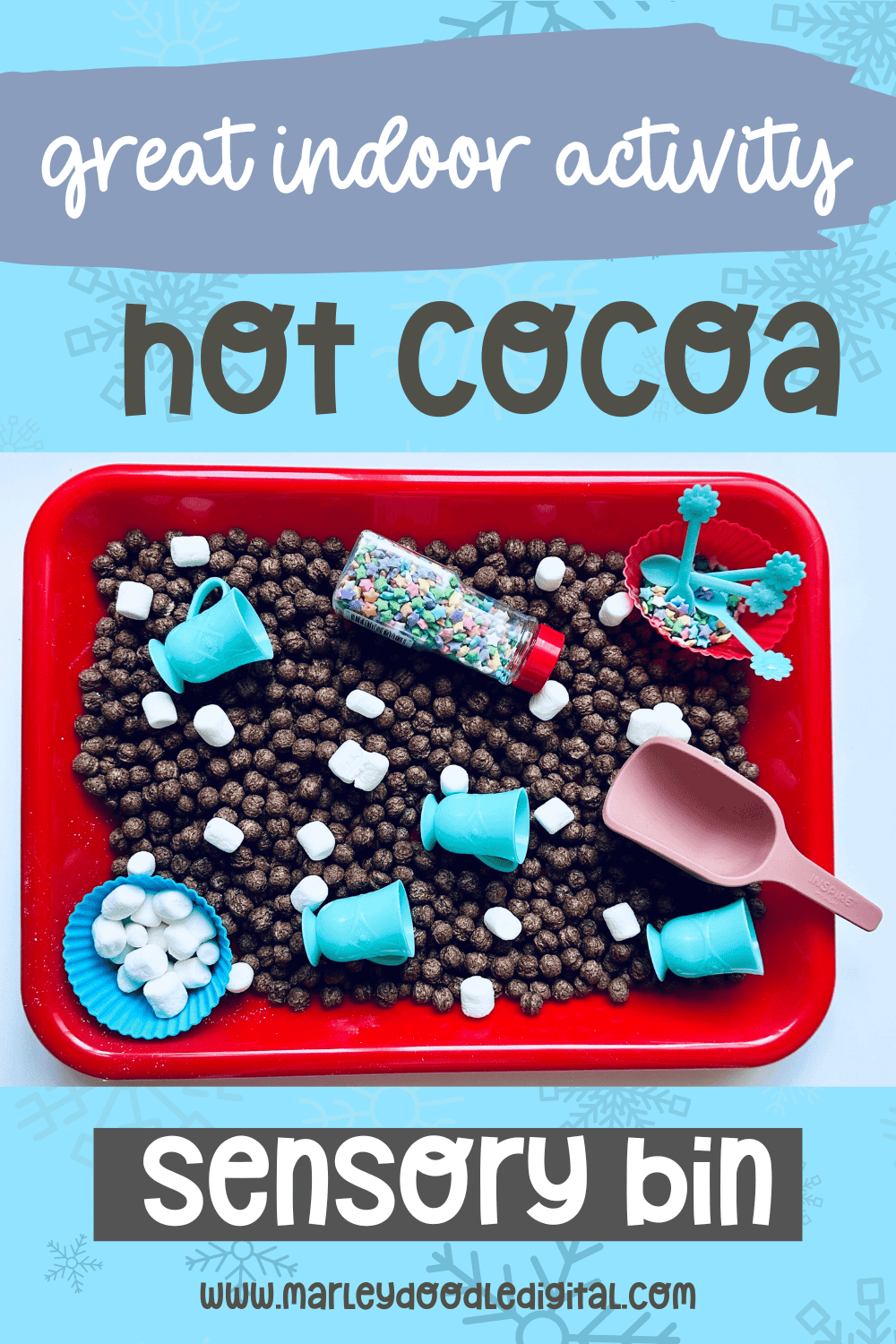 Hot Cocoa Sensory Bin (Easy Winter Toddler Idea!) - Marley Doodle Digital
