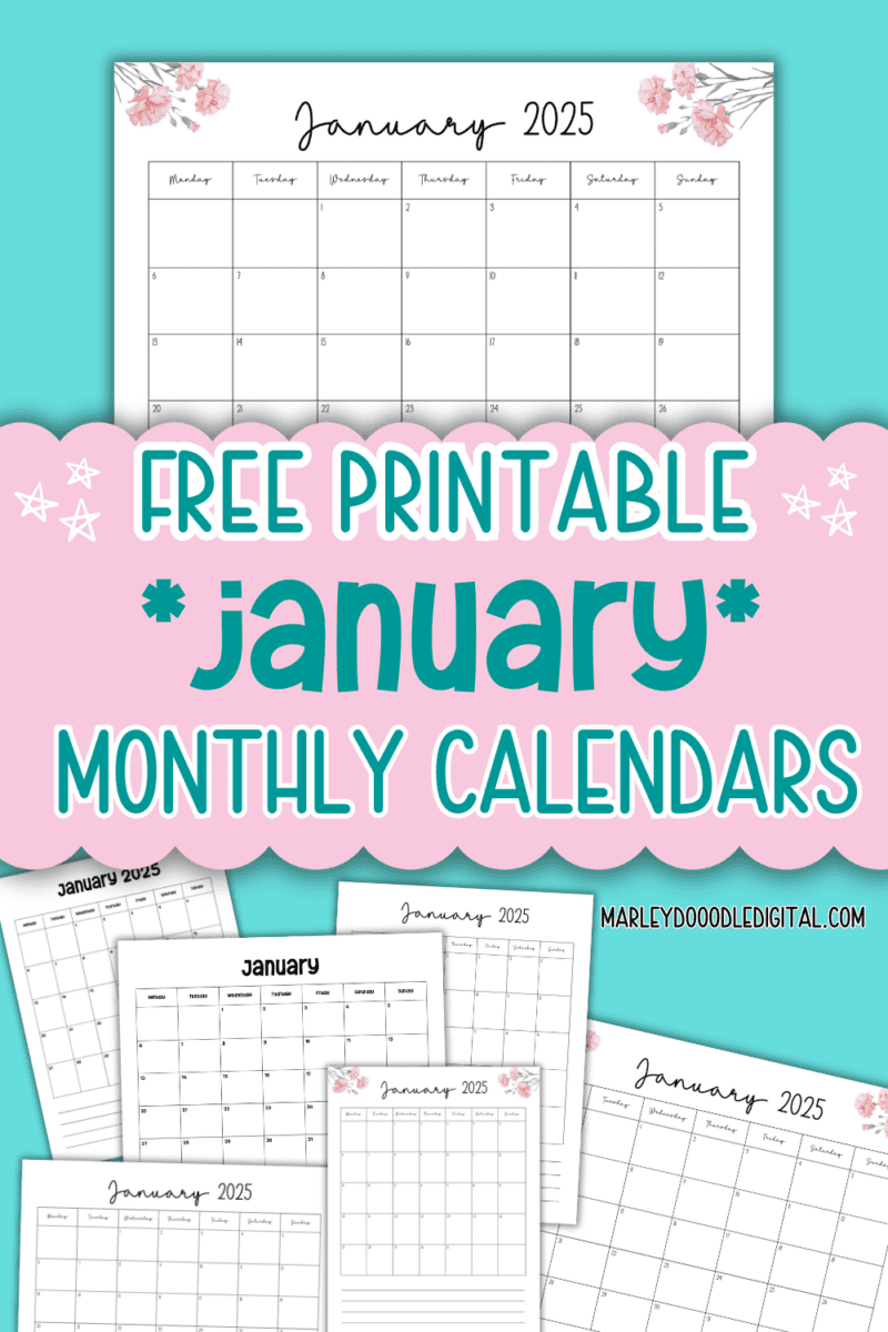 January Monthly Calendar Printables 2026 - Marley Doodle Digital