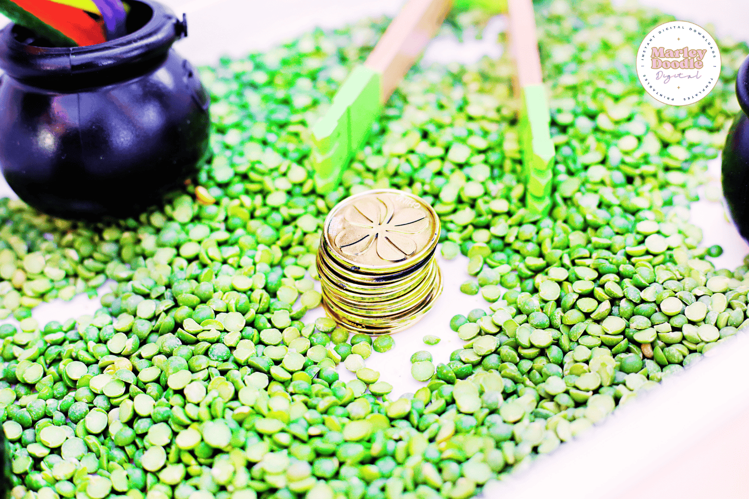 St. Patrick's Day Sensory Bin (Searching for Gold!) - Marley Doodle Digital