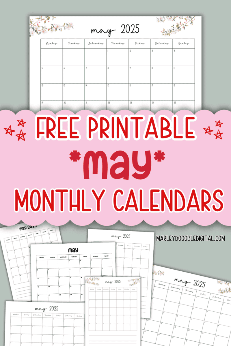 May Monthly Calendar Printables - Marley Doodle Digital