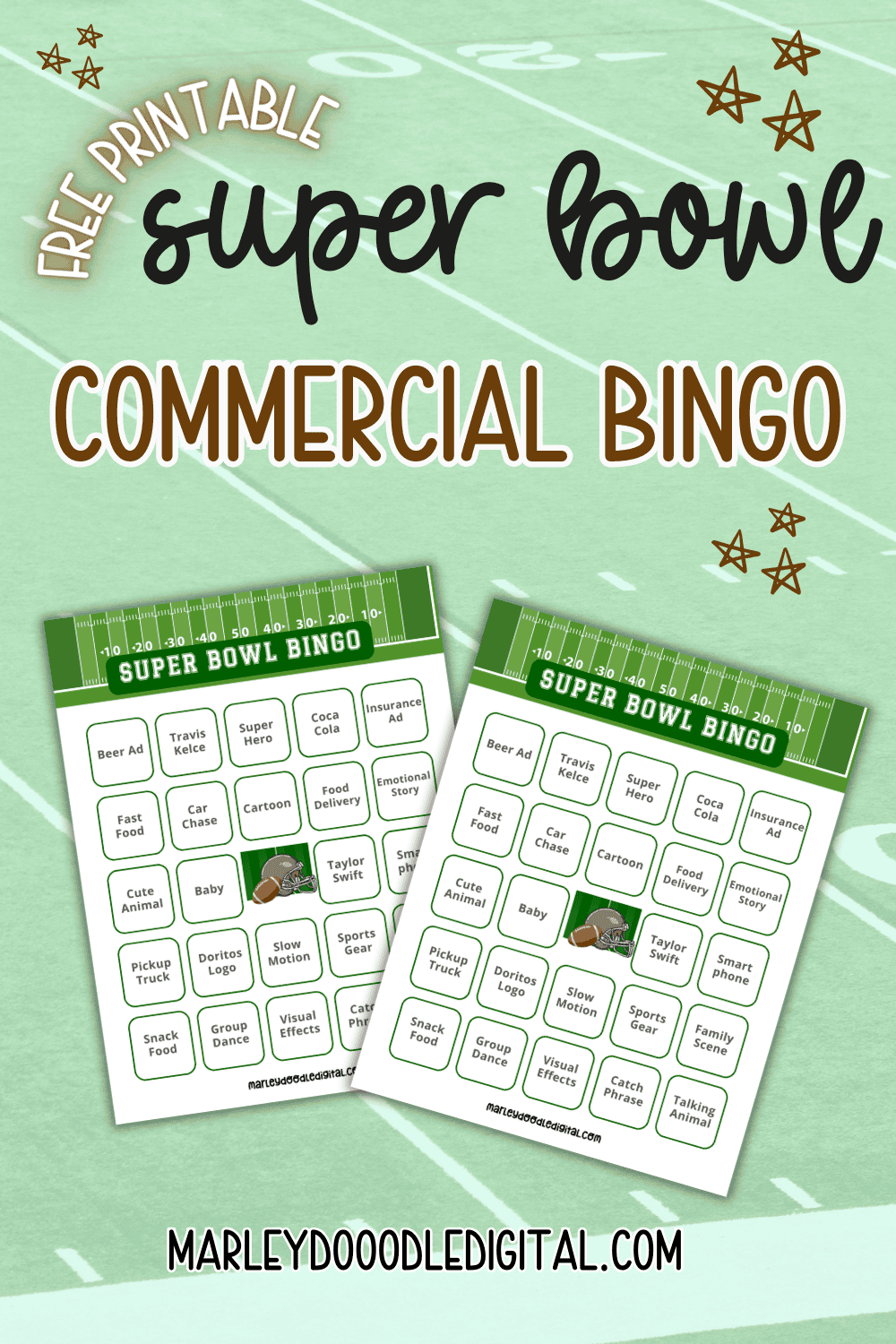 Super Bowl Commercial Bingo Game (Free Printable) - Marley Doodle Digital