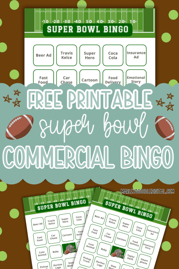 Super Bowl Commercial Bingo Game (Free Printable) - Marley Doodle Digital