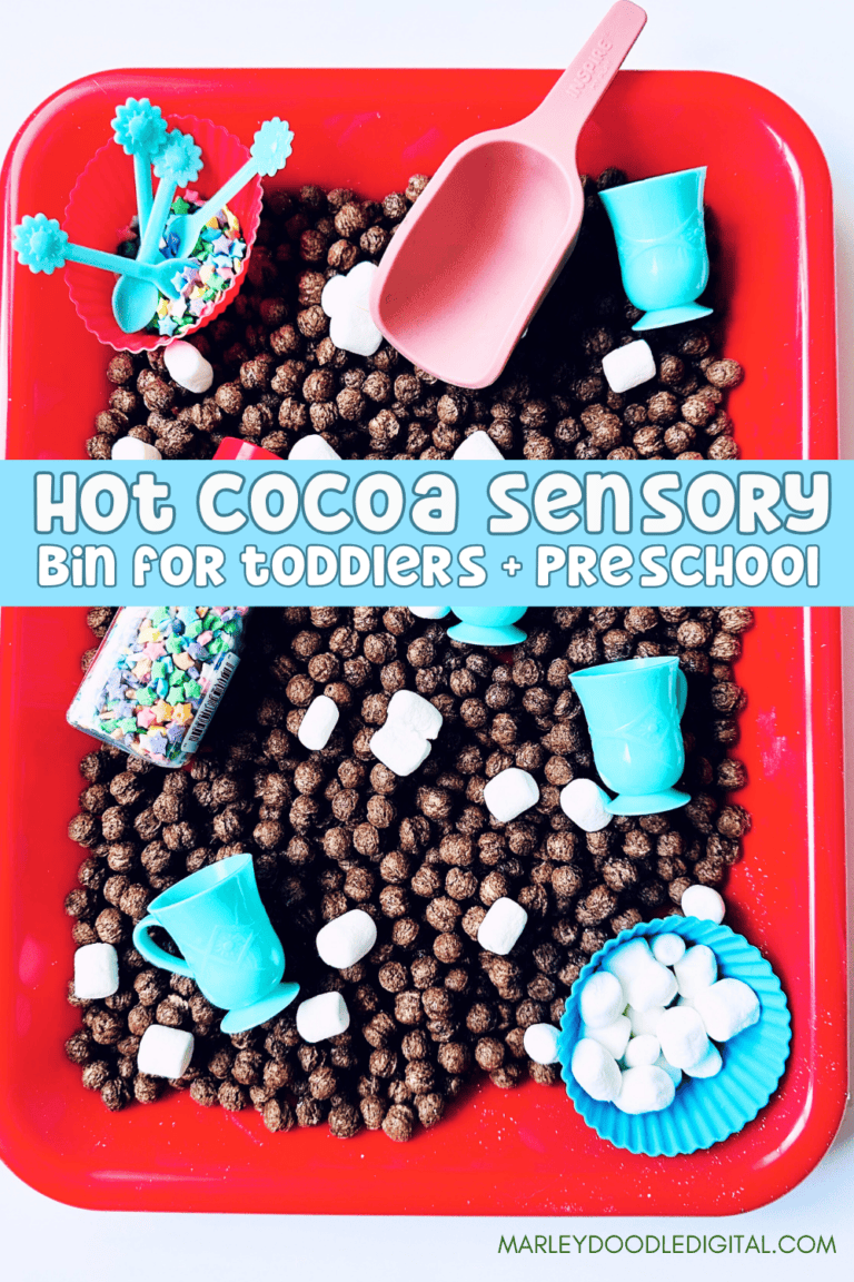 Hot Cocoa Sensory Bin (Easy Winter Toddler Idea!) - Marley Doodle Digital