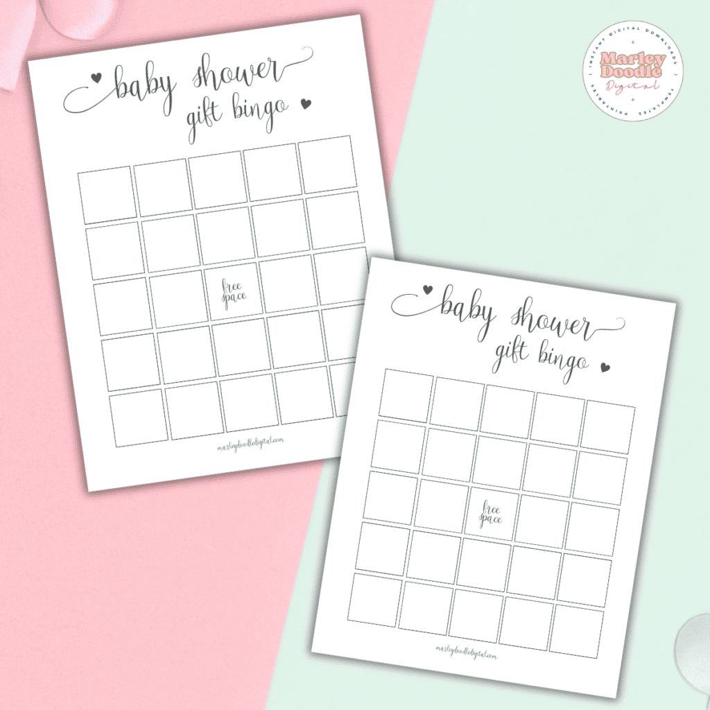 Free Printable Baby Shower Gift Bingo Game - Marley Doodle Digital