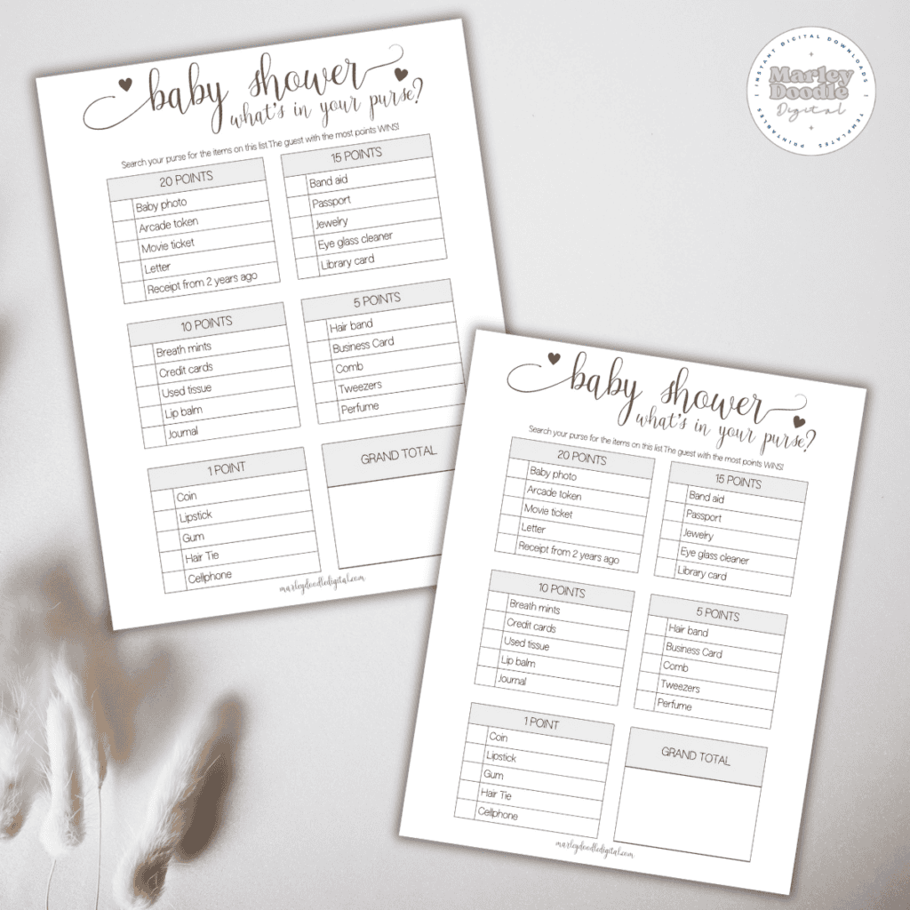 Free Printable What's in Your Purse Game for Baby Showers - Marley ...