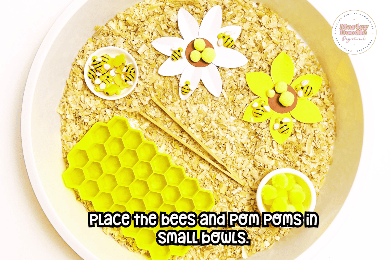 Bee Sensory Bin + Free Printables and Task Cards - Marley Doodle Digital