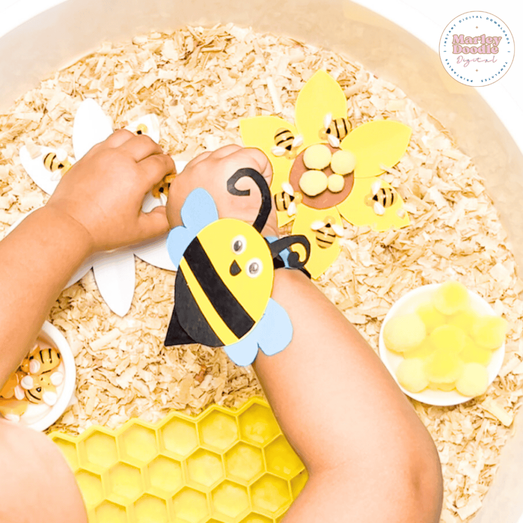 Bee Sensory Bin + Free Printables and Task Cards - Marley Doodle Digital