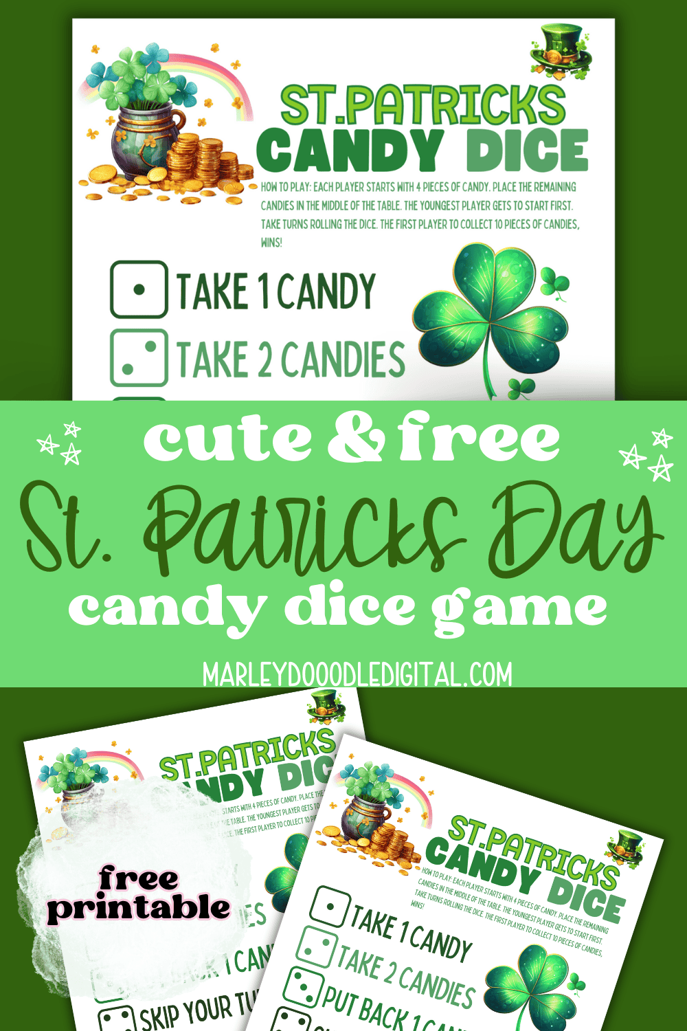 St. Patrick's Day Candy Dice Game (Free Printable) - Marley Doodle Digital