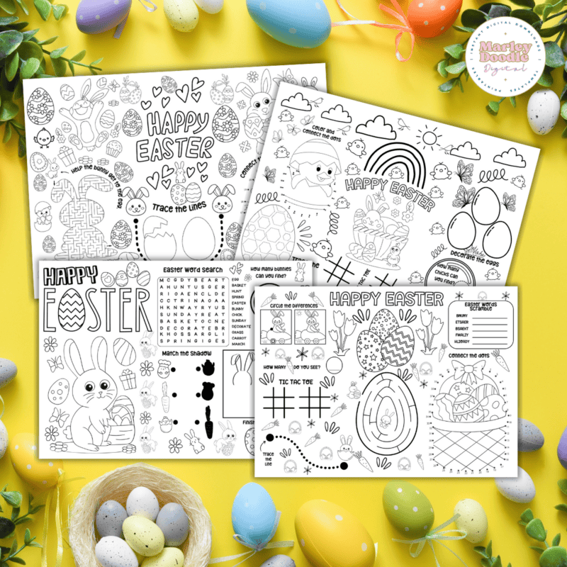 4 Cute and Free Easter Activity Placemats for Kids - Marley Doodle Digital