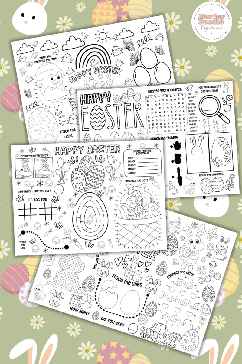 4 Cute and Free Easter Activity Placemats for Kids - Marley Doodle Digital