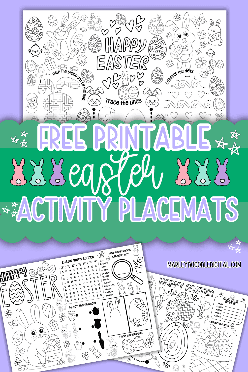 4 Cute and Free Easter Activity Placemats for Kids - Marley Doodle Digital