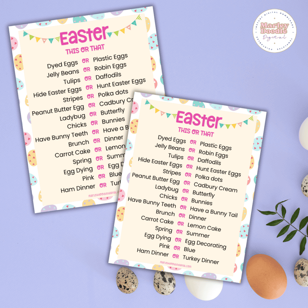 Free Printable Easter This or That Game - Marley Doodle Digital