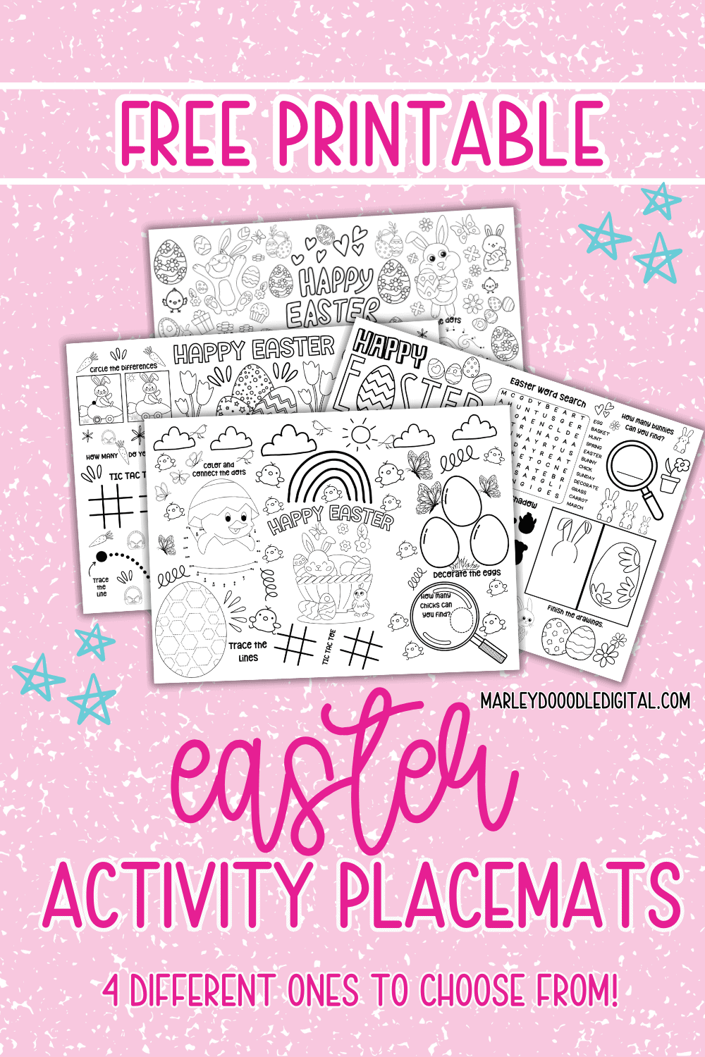 4 Cute and Free Easter Activity Placemats for Kids - Marley Doodle Digital
