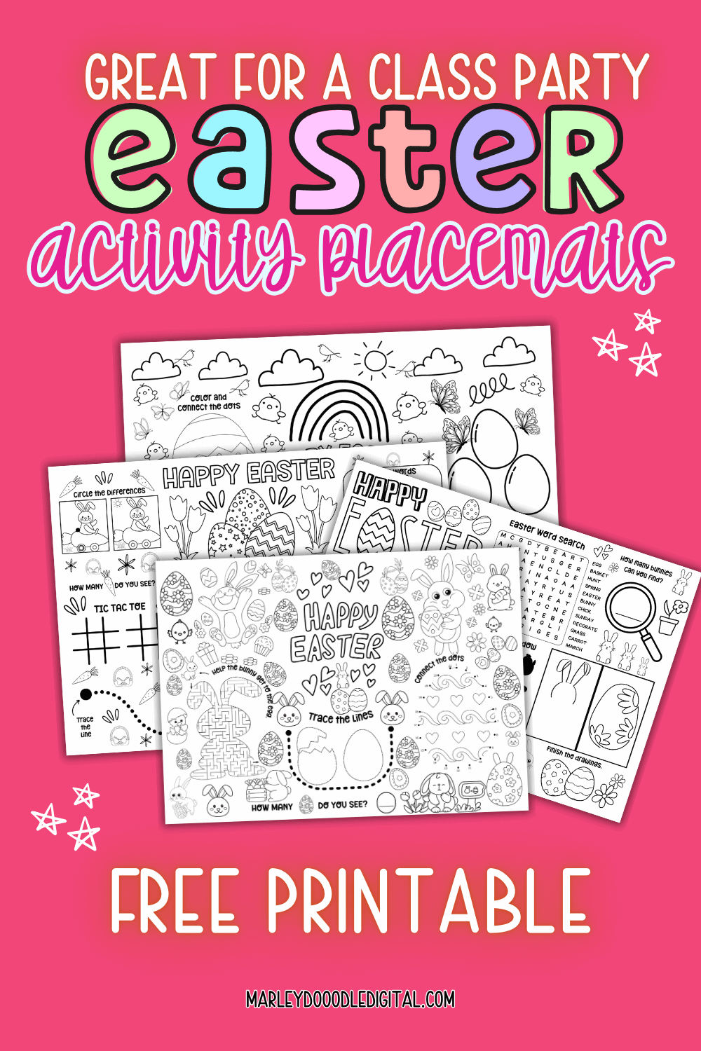 4 Cute and Free Easter Activity Placemats for Kids - Marley Doodle Digital