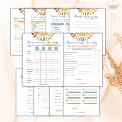 17+ Free Printable Here Comes the Son Baby Shower Games - Marley Doodle ...