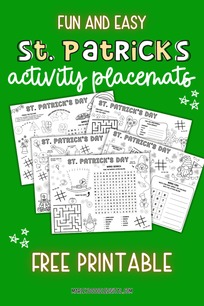5 Fun St. Patrick's Day Activity Placemats for Kids - Marley Doodle Digital