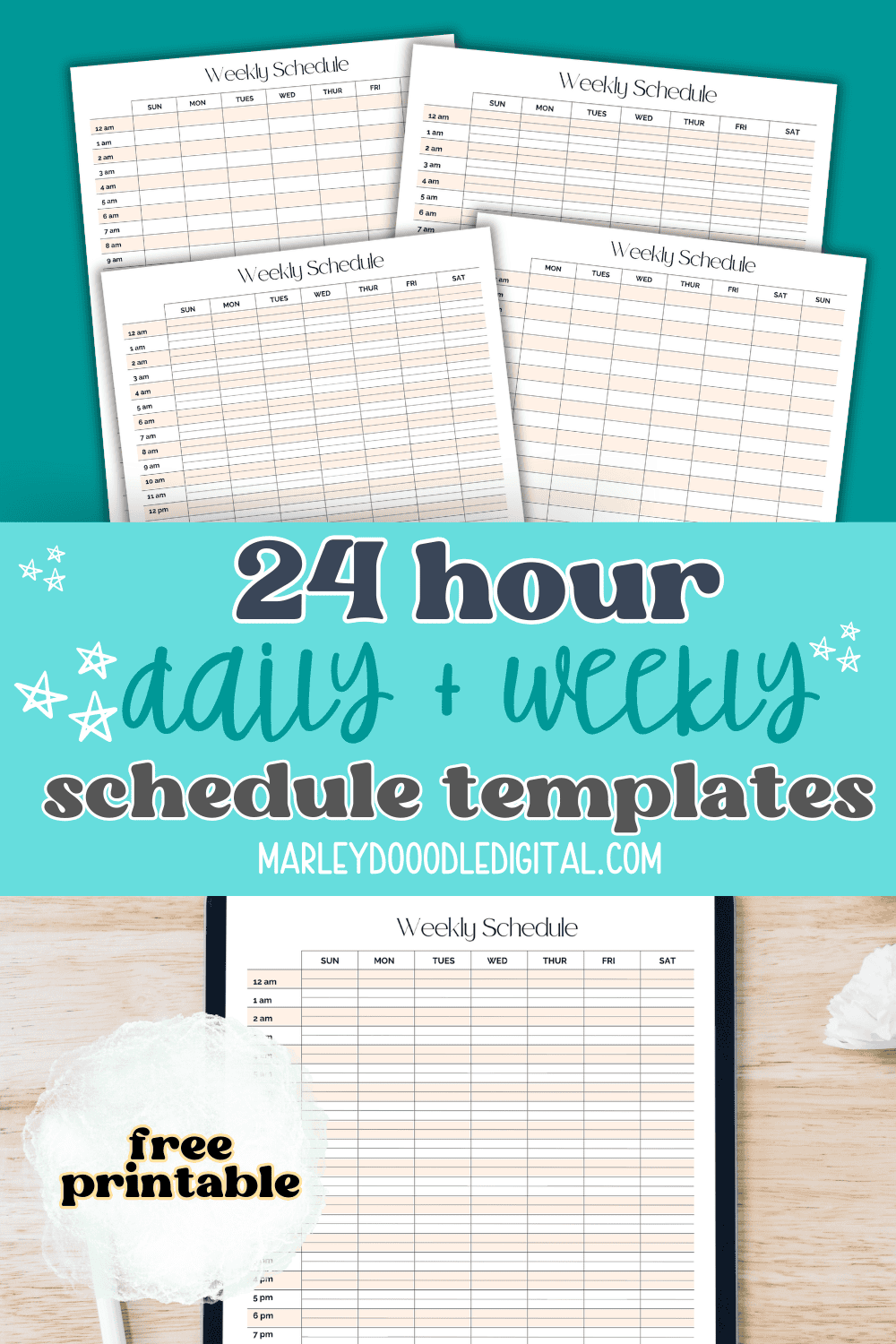 Free Printable 24 Hour Schedule Template - Marley Doodle Digital
