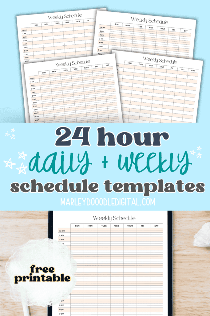 Free Printable 24 Hour Schedule Template - Marley Doodle Digital