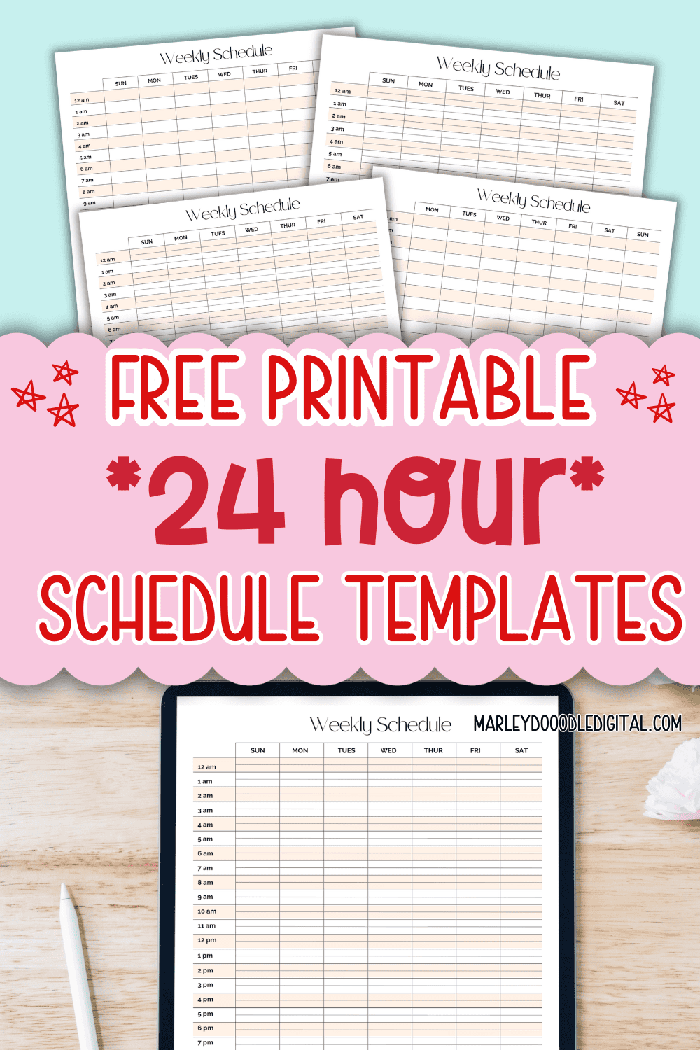 Free Printable 24 Hour Schedule Template - Marley Doodle Digital